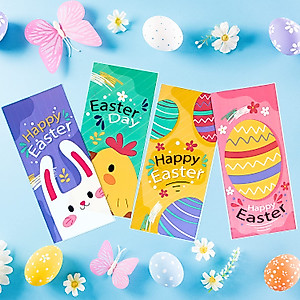 PINWATT 100Pcs Easter Cellophane Treat Bags with Ties, Easter Goodie Candy Gift bags for Kids Egg Hunt Game, Party favor Supplies, (4 Sweet Styles, 11"×5")