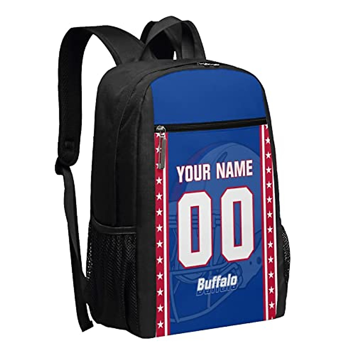 YLCH Custom American Football Style Backpack Personalized Name Any Number Teens Girls Boys Custom School Bag Computer Buffalo Backpacks 17 Inch Large Capacity.