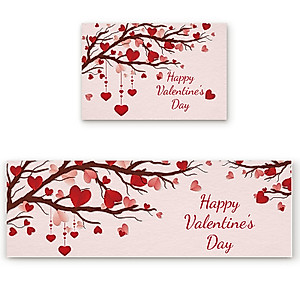 Briskdecor Valentine's Day Kitchen Rugs and Mats Set of 2, Absorbent Soft Non Skid Rubber Backing 20inch x 24inch 20inch x 48inch