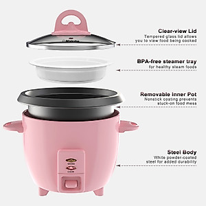 Mishcdea Small Rice Cooker 3 Cups Uncooked, Electric Mini Rice Cooker with Food Steamer Basket, Removable Nonstick Pot, 12H Automatic Keep Warm, for Rice, Soups, Stews, Grains, Oatmeal - White