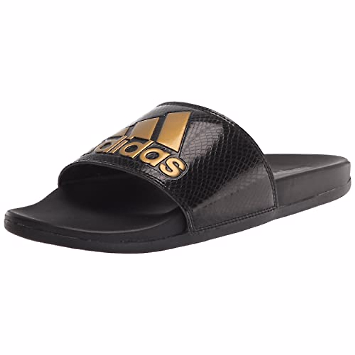 adidas Women's Adilette Comfort Slides Sandal, Black/Gold Metallic/Black, 7