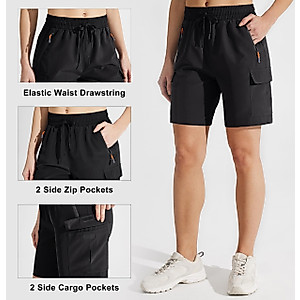MASKERT Women's Hiking Cargo Shorts Quick Dry Athletic Golf Shorts 7 Inches Lightweight Running Summer Shorts with Zipper Pockets, Black XL