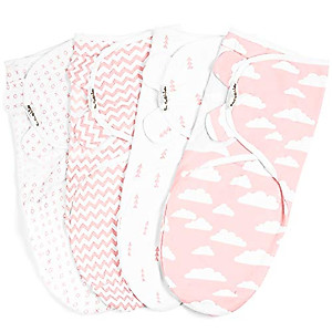 BaeBae Goods Swaddle Blanket, Adjustable Infant Baby Swaddling Wrap Set of 4, Baby Swaddling Wrap Blankets for Boys and Girls Made in Soft Cotton (0-3 Months)