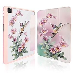 HONNKY for iPad Air 5th/ 4th Generation Case 10.9 Inch (2022/2020),iPad Pro 11 Inch Case with Pencil Holder, Auto Wake/Sleep, Trifold Stand Smart Case with Clear Transparent Back(Flower Hummingbird)