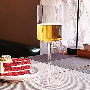 Red or White Wine Square Glasses With Stem set of 4-14oz Crystal Unique Modern Design - Large Long Stem wine glass Hand made 100% Lead-free glass - Entertaining Drinkware