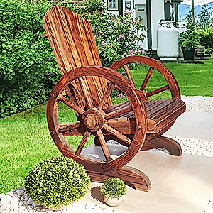 PatioFestival Adirondack Chairs Set of 2 Brown Outdoor Wooden Patio Chair with Wagon Wheel Armrest Wood Knots