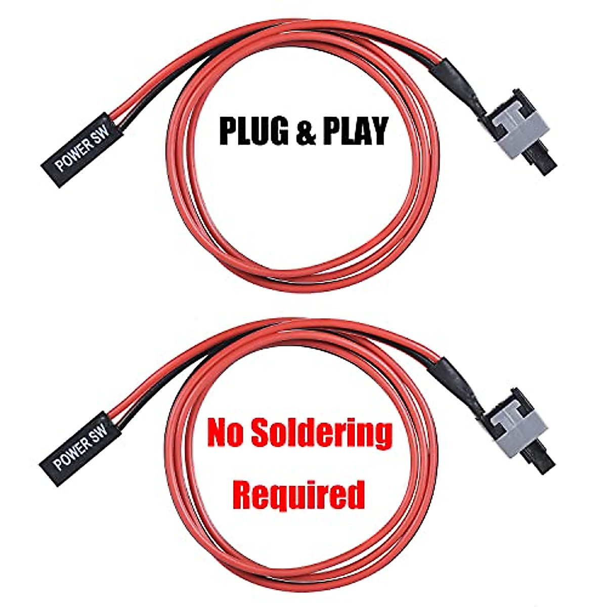 Warmstor 3 Pack 2 Pin SW PC Desktop Power Cable On/Off Push Button ATX Computer Switch Cord 50CM