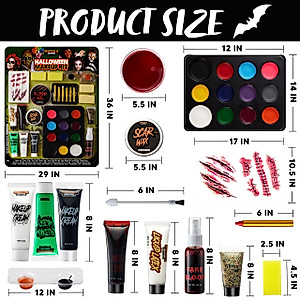 Spooktacular Creations 25 PCS Halloween Family Makeup Kit, 12 Color Special Effect Face Body Paint, Halloween Costume Makeup, Zombie Cosplay, Wounds, Injuries & Blood for Halloween Party Supplies