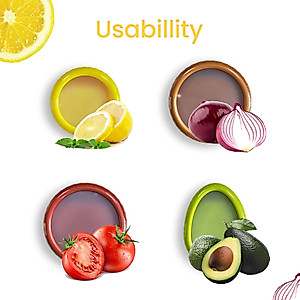 Velvet Vista 4PCS Silcone Food Container For Avacado Onion Lemon Tomato & More Preserve your Food And Vegetables in our Silicon Stretch Pod