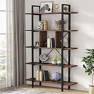 Tribesigns Bookshelf, 5-Tier Industrial Bookcase, Display Shelf Decorative Shelf Wood Storage Rack for Corner, Living Room, Office