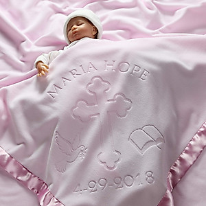 Custom Catch Personalized Baptism Baby Blanket Gift - Boy or Girl Christening - Name and Date (2 Text Lines)
