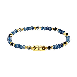 INSPIRED VOICES Family Letter Bracelets - Sister Bracelet, Grandma Bracelet, Mom Bracelet - Sister Gifts for Women (MOM/Gold Plated/Blue)