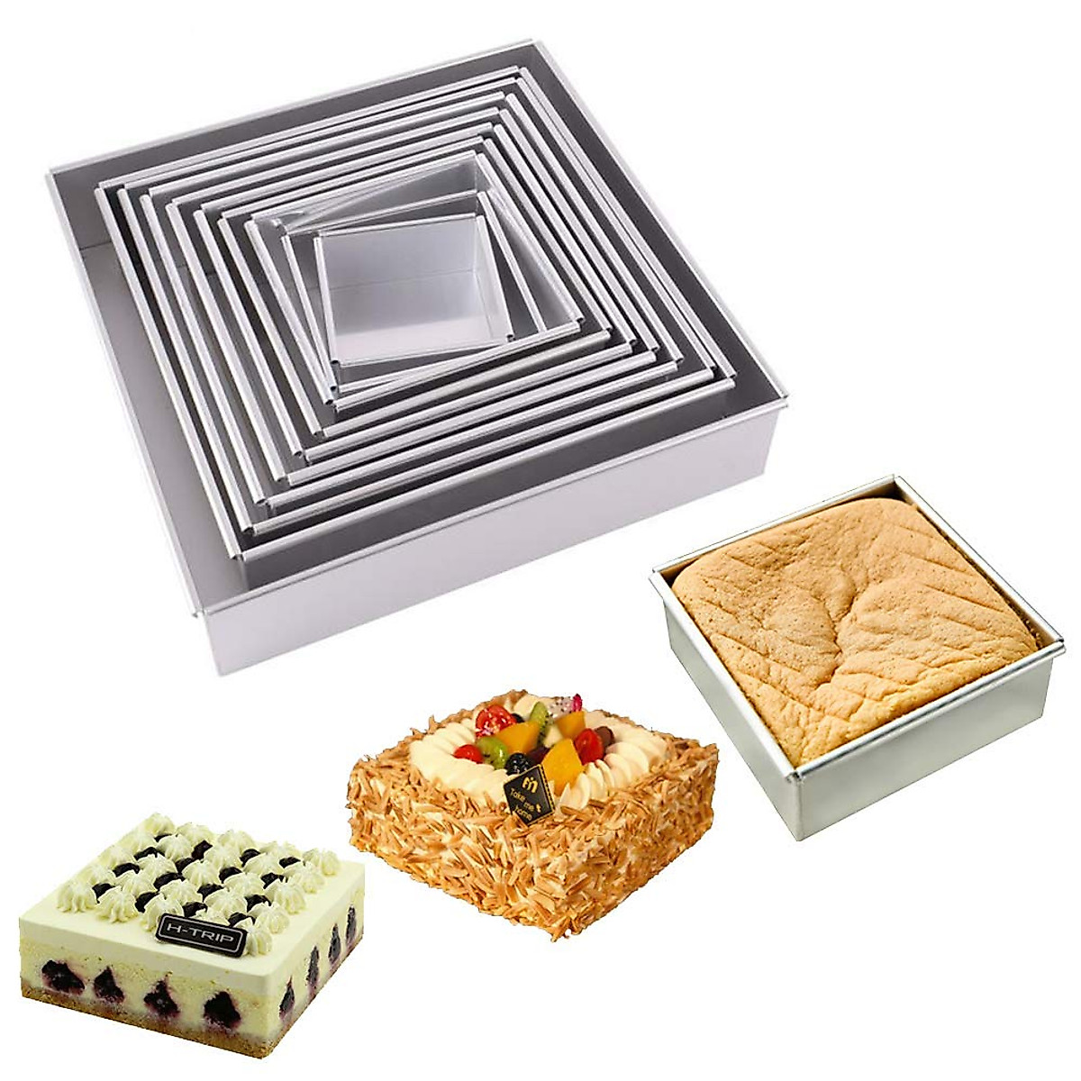 Anodized Aluminum Square Cheesecake Pan Chiffon Cake Mold Baking Mould with Removable Bottom 4 Inch x 4 inch x 2 inch