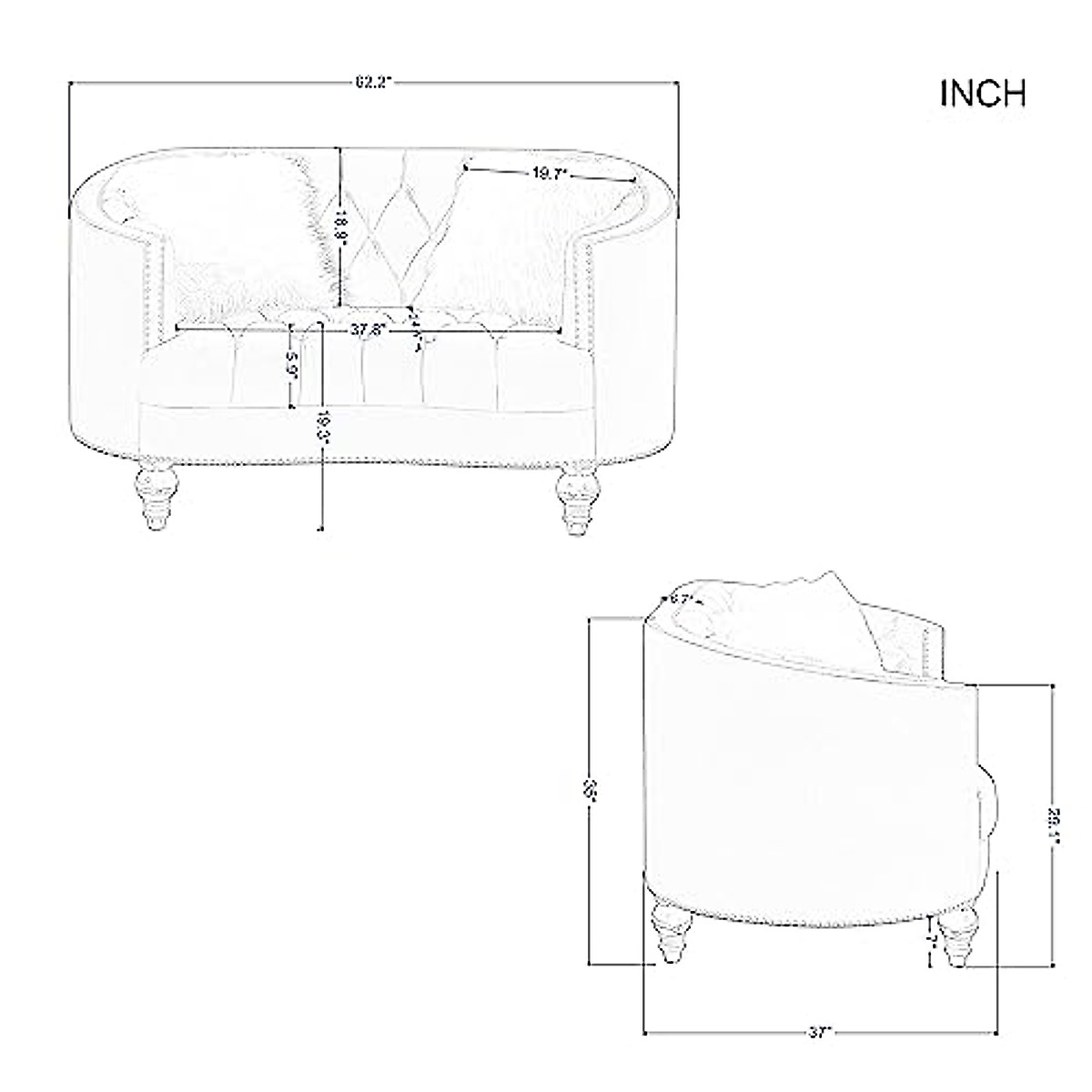 Goohome Modern Chesterfield Loveseat Sofa with Sturdy Wood Legs, Velvet Upholstered 2-Seat Sofá with Button Tufted Back and Round Silver Copper Arms, 2-Person Couch for Living Room, Bedroom