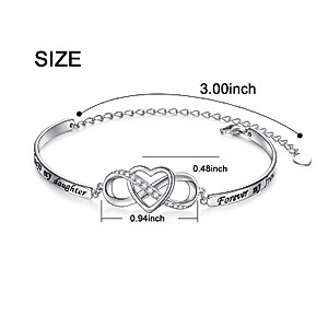 925 Sterling Silver Infinity Love Heart Bracelet With Inspirational Message for Daughter from Mother Father, Adjustable Length Bangle Bracelets Daughter Jewelry for Women