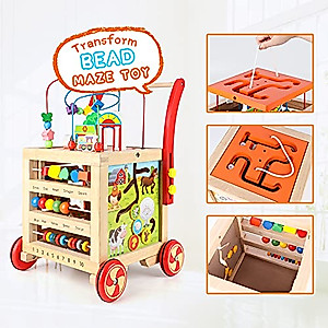 Gemileo Wooden Activity Cube Baby Push Walker for Kids Baby One 1, 2 Year Old Boy Gifts Toys Developmental Toddler Educational Learning Boy Toys 12-18 Months Bead Maze, First Birthday Gifts