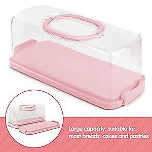 HOYA PONYOO 2-Pack Plastic Rectangular Bread Box with Clear Lid, Loaf Cake Keeper, Portable Bread Keeper Storage Container with Handle (Pink)