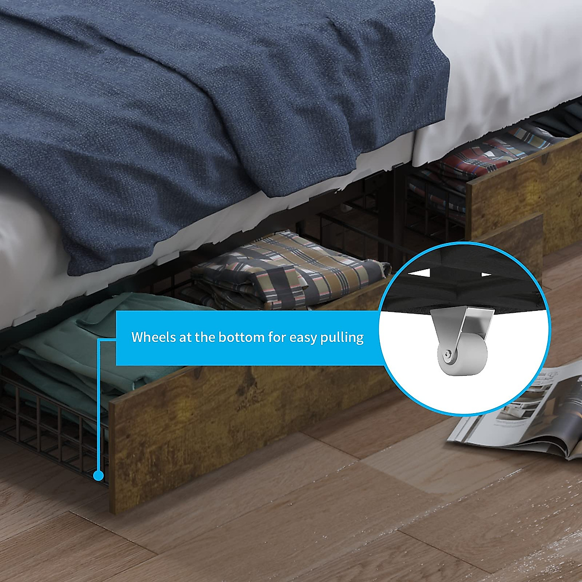 Mjkone California King Size Bed Frame with Storage, Rustic Cal King Size Platform Bed with Headboard, Platform Bed Frame with 4 Drawers, Wood Slat Support, No Box Spring Needed, Easy Assembly