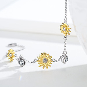 Cuoka Sunflower Bracelet 925 Sterling Silver You Are My Sunshine Sunflower Bracelets Jewelry For Women Girlfriend with Box