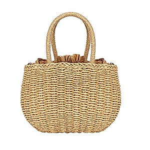 Gets Straw Bags for Women Hand-woven Small Hobo Bag Round Handle Ring Tote (Camel)