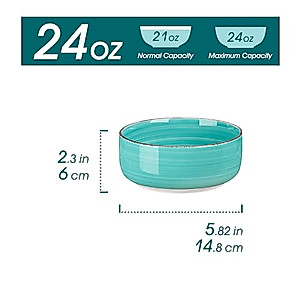 vancasso Bonita Cereal Bowls Set of 6, 24 Oz Ceramic Bowls for Kitchen, Dishwasher & Microwave Safe Bowls for Soup, Cereal, Dessert, Fruit, Blue Colored Bowl Set