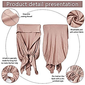 4 Pieces Slip-On Pre-Tied Head Scarves Women Headwear Turban Beanie Caps Head Wrap Headscarf for Women Girls (Grey, Camel, Navy Blue, Black)