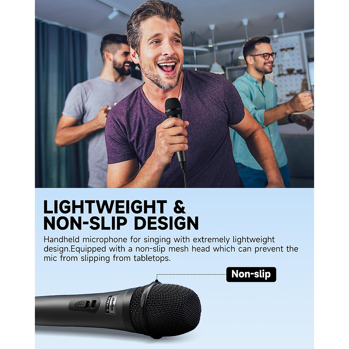 Moukey Karaoke Microphone, Dynamic Microphone with 13 ft Cable, Metal Handheld Cardioid Wired Mic, XLR Microphone for Singing/Stage/Chrismas,Compatible w/Karaoke Machine/PA System/Amp/Mixer, Grey