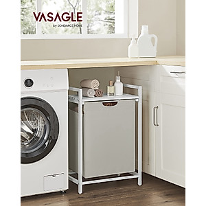 VASAGLE Laundry Hamper, Laundry Basket, Laundry Sorter with A Pull-Out and Removable Bag, Shelf, Metal Frame, 17.2 Gallons (65 L), 19.7 x 13 x 28.4 Inches, White UBLH101W01