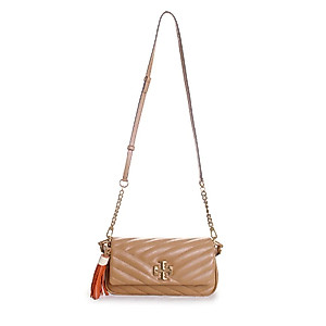 Tory Burch Women's Dusty Almond Brown Kira Chevron Leather Tassel Shoulder Bag Handbag