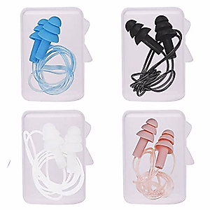 Noise Cancelling Ear Plugs with Cords 4 Pairs, Noise Reduction Soft Silicone Earplugs Waterproof Reusable Earplugs for Sleeping, Snoring, Swimming, Study, High Fidelity Earplugs