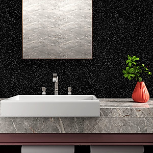 Stickyart Black Glitter Wallpaper Peel and Stick Sparkle Wallpaper Roll Self Adhesive Glitter Contact Paper for Cabinets Removable Glitter Fabric Wallpaper Decorative Bedroom Accent Walls 15.8"x78.7"