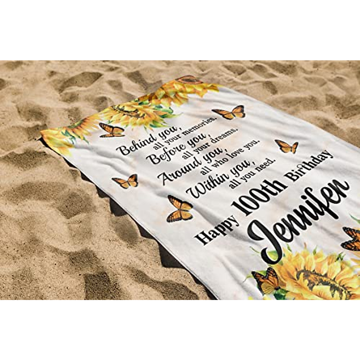 100 Years Old Sunflower Fleece Sherpa Throw Blanket Motivational Gifts for Women Girls Sister Godmother Custom Happy 100th Birthday Gift Bed Chair Sofa Couch Home Decorations