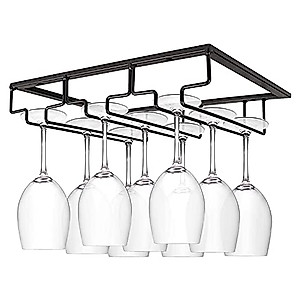 FIAMER Wine Cup Holder Table Decoration Storage Hanger Metal Organizer for Bar Kitchen 3 Rows Stemware Rack Under Cabinet Stainless Steel Hanger Storage Shelf Black