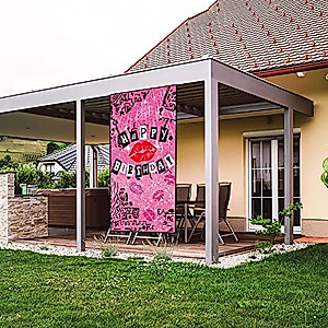 Hot Rose Pink Lip Happy Birthday Banner Backdrop Background Burn Book Theme Decor for Bridal Shower Wedding Night Out Hen Movie Party Bachelorette Party Girls Woman Birthday Party Favors Decorations