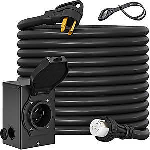 YITAHOME 50 Amp 50FT Generator Extension Cord with Power Inlet Box Heavy Duty Generator Cord, NEMA 14-50P/SS2-50R, 4 Prong STW 6/3+8/1AWG, Twist Lock Connector with UL/ETL, 125V/250V, 12500W w/Strap