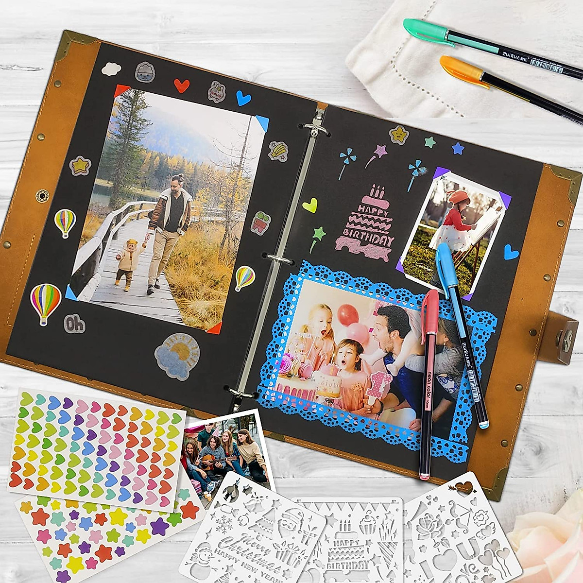 ZEEYUAN Leather Scrapbook Album 60 Pages Love Memory Photo Album 8.5x11 inch, Travelling Journal Scrap Book Family Scrapbook Scrapbooking Supplies Kits Gift for Couples Anniversary Wedding