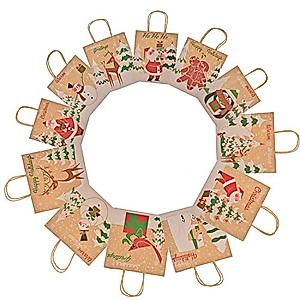JOYIN 24 PCS Christmas Kraft Gift Bags with Assorted Christmas Prints for Kraft Holiday Gift Bags, Christmas Goody Bags, Xmas Gift Bags, School Classrooms and Party Favors (not included tissue paper)