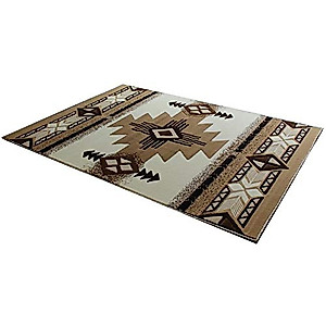YHSF South West Native American Area Rug C318 - Easy Clean, Thick, Soft, Durable Native Tribal American Indian Inspired Rug for Bedroom/Living Room and More - Ivory, 5 Feet x 7 Feet