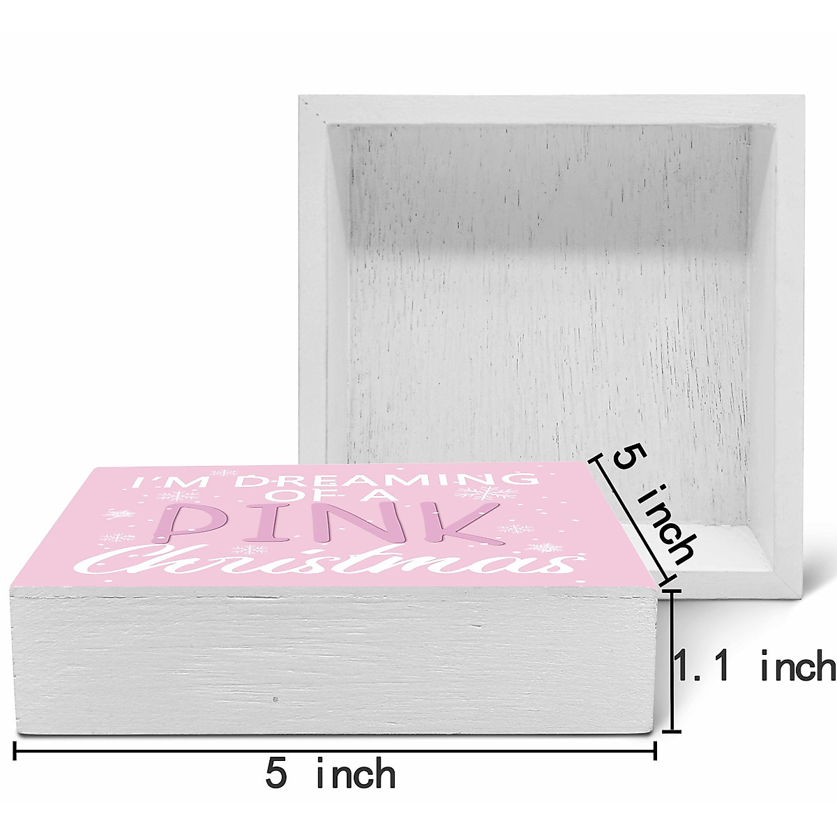 SRADMO Im Dreaming Of A Pink Christmas Wood Box Sign Desk Decor, Pink Christmas Decor Wooden Box Sign Decoration For Home Office, Pink Christmas Decorations, Pink Desk Decor Shelf Table Decor