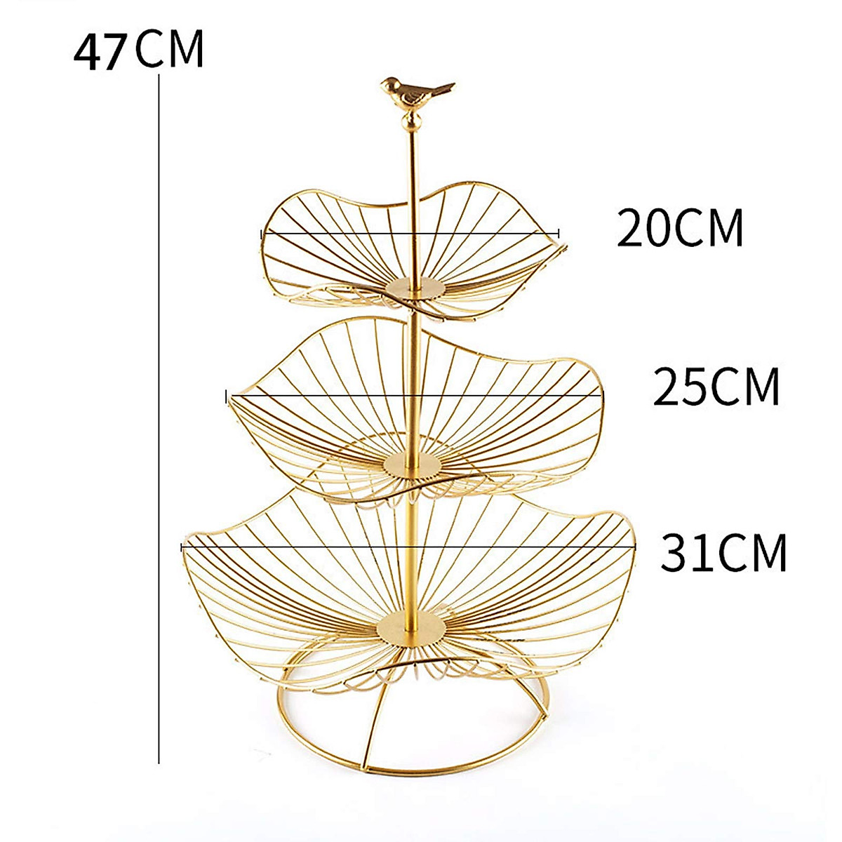 3 Tier Fruit Basket Stand, Modern Tiered Fruit Bowl for Kitchen Counter, Metal Fruit Bowl Bread Baskets, Detachable Fruit Holder Storage Baskets Stand, Black/White/Gold,Gold