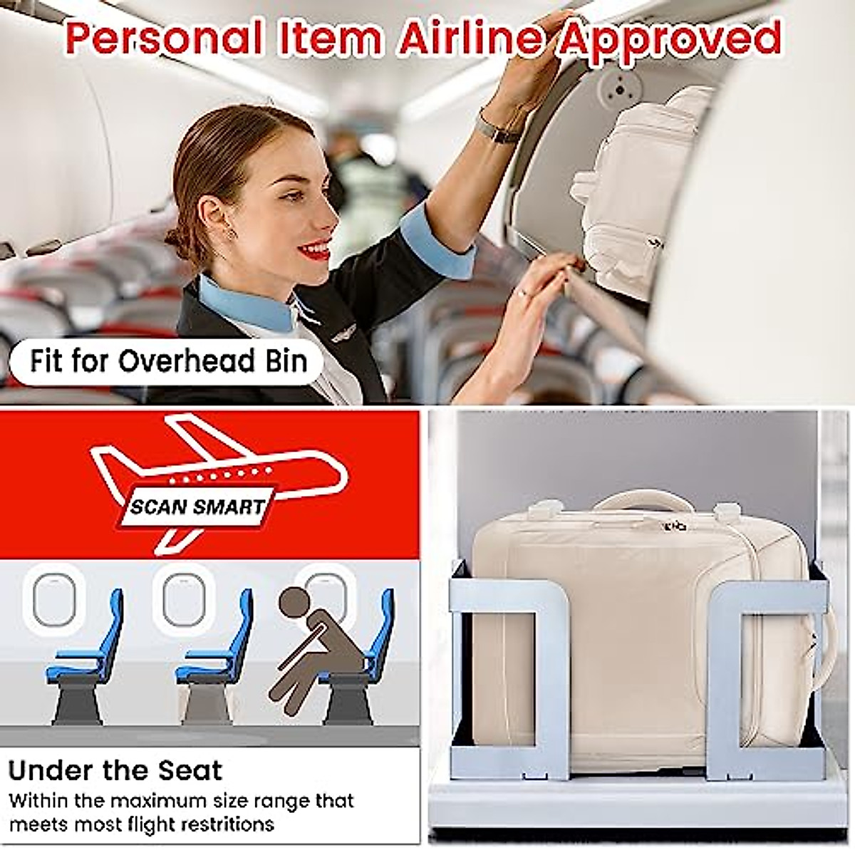 JCDOBEST Carry on Backpack, Extra Large Travel Backpack Airplane Approved Weekender Bag for Men and Women, Water Resistant Lightweight Daypack for Flight 40L, beige