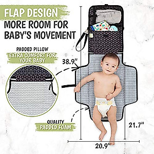 Portable Diaper Changing Pad - Waterproof Travel Changing Mat for Baby, Foldable Baby Diaper Clutch, Detachable Baby Travel Diaper Mat for Diaper Changing Station, Diaper Change Mat (Black Geo)