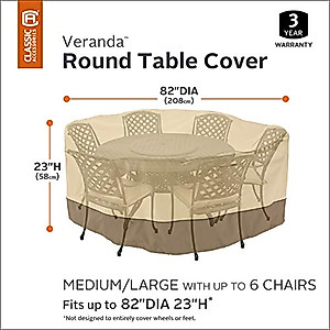 Classic Accessories Veranda Water-Resistant 82 Inch Round Patio Table & Chair Set Cover, Outdoor Table Cover