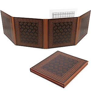 CASEMATIX DM Screen Faux Leather Embossed GM Screen - Four Panel Folding Dungeon Master Screen with Wet Erase Transparent Pockets and Compatible with Tabletop Roleplaying Games, Inserts Not Included