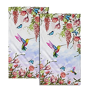 Pink Floral Hand Towels Set of 2 Hummingbird Butterfly Soft Absorbent Guest Bath Towel Kitchen Dish Towel Spa Home Bathroom Decorations
