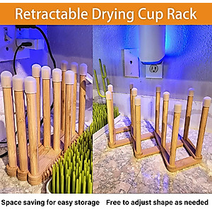 Cyauatt Bamboo Retractable Bottle Drying Rack Cup Dish Drying Rack,Sports Water Bottle and Mug Drainer Stand, Plastic Bag Dryer Rack and Multifunctional Drying Rack for Kitchen Countertop