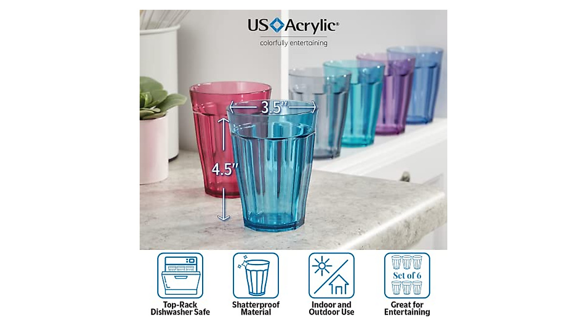 Colorful Stackable Kids Drinking Glasses - 12 oz Pack of 6