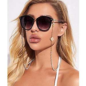 Buleens Glasses Chain for Women Freshwater Pearl Stainless Steel Eyeglass Chain Girls Beaded Stylish Acrylic Eye glass Chains Girl Sunglasses Chain Set around Neck (Pearl and Crystal)