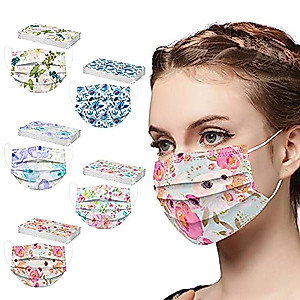 5 Colors Adults Flower Printed Disposable Face_Masks for Glasses Wearers 3-ply Colorful Floral Rose Breathable Facemask for Adult Face Protective Shield With Nose Wire Outdoors Indoors 50Pc