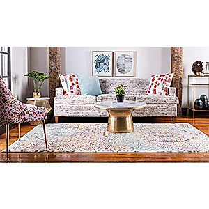 Unique Loom Lyon Collection Colorful Abstract Floral Rainbow Gradient Area Rug, 4 x 6 Feet, Ivory/Pink